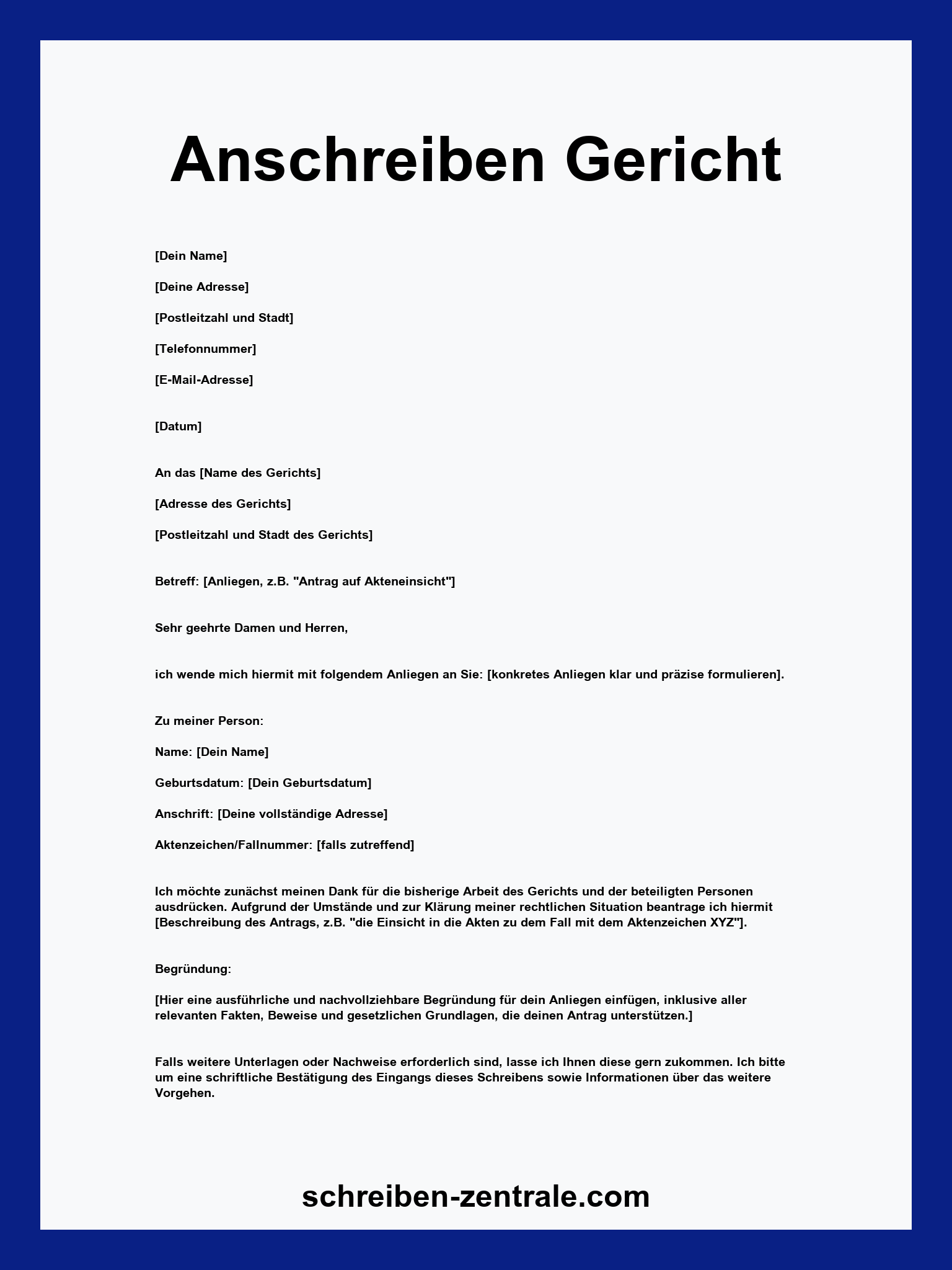 Anschreiben Gericht