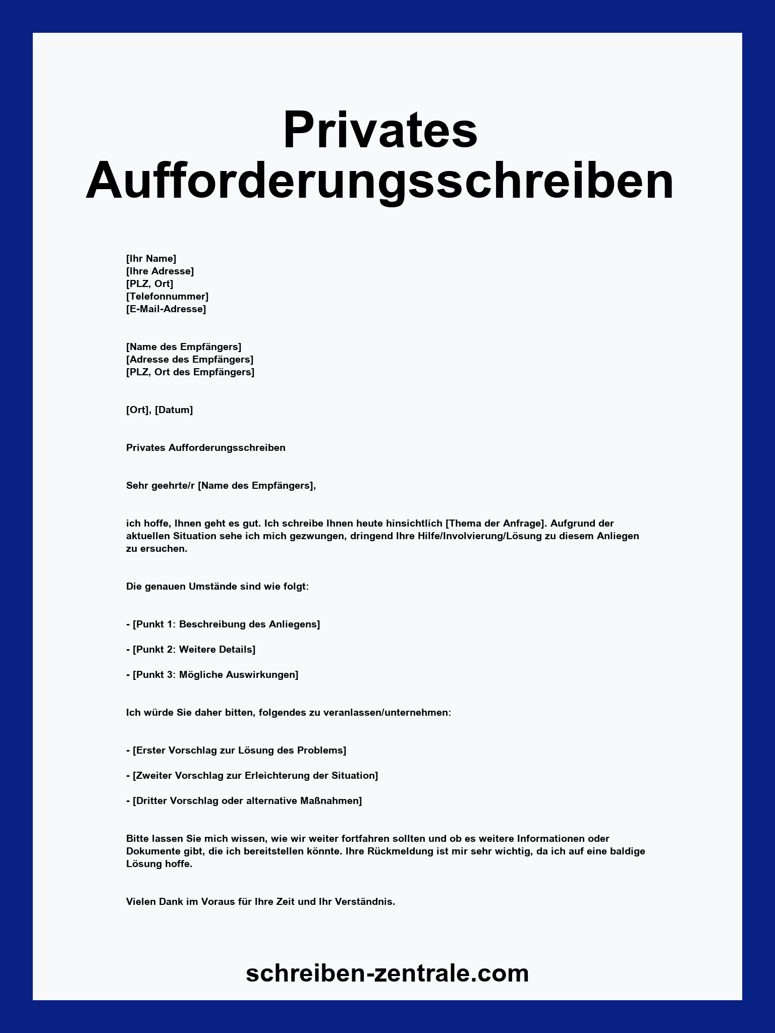 Privates Aufforderungsschreiben Muster