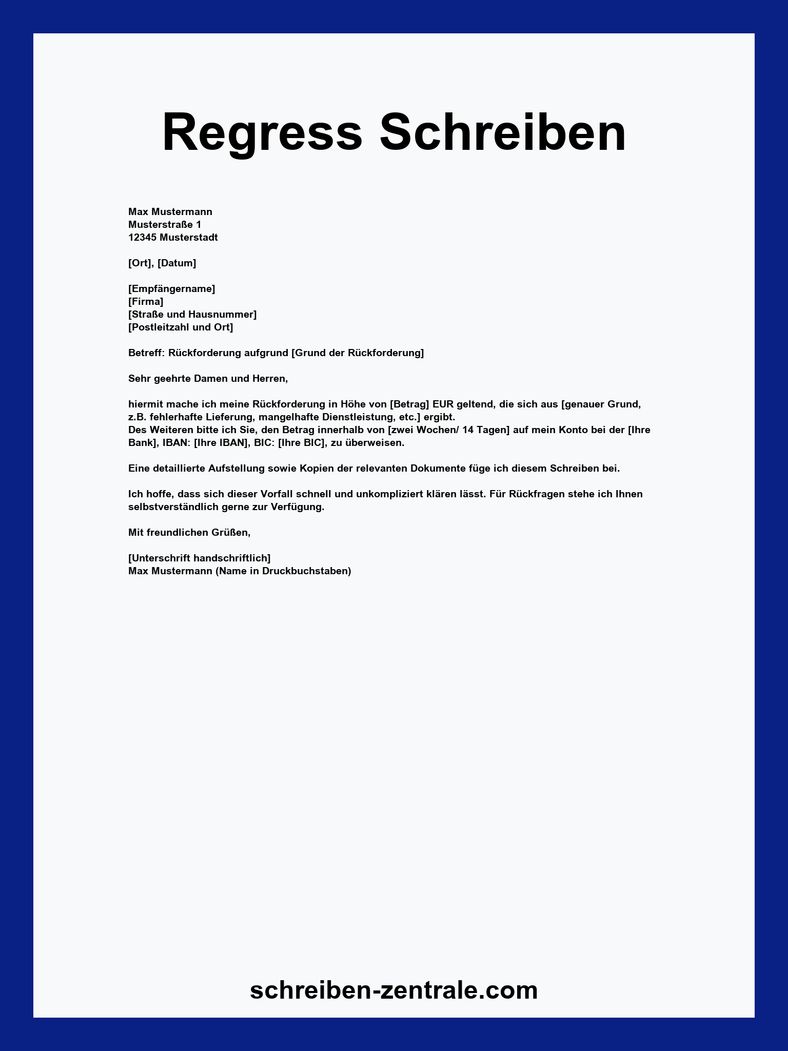 Regress Schreiben Vorlage