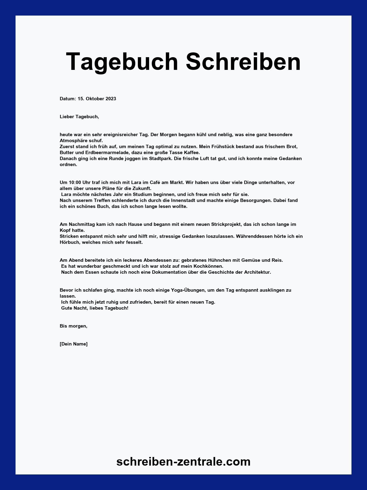 Tagebuch Schreiben Vorlage WORD